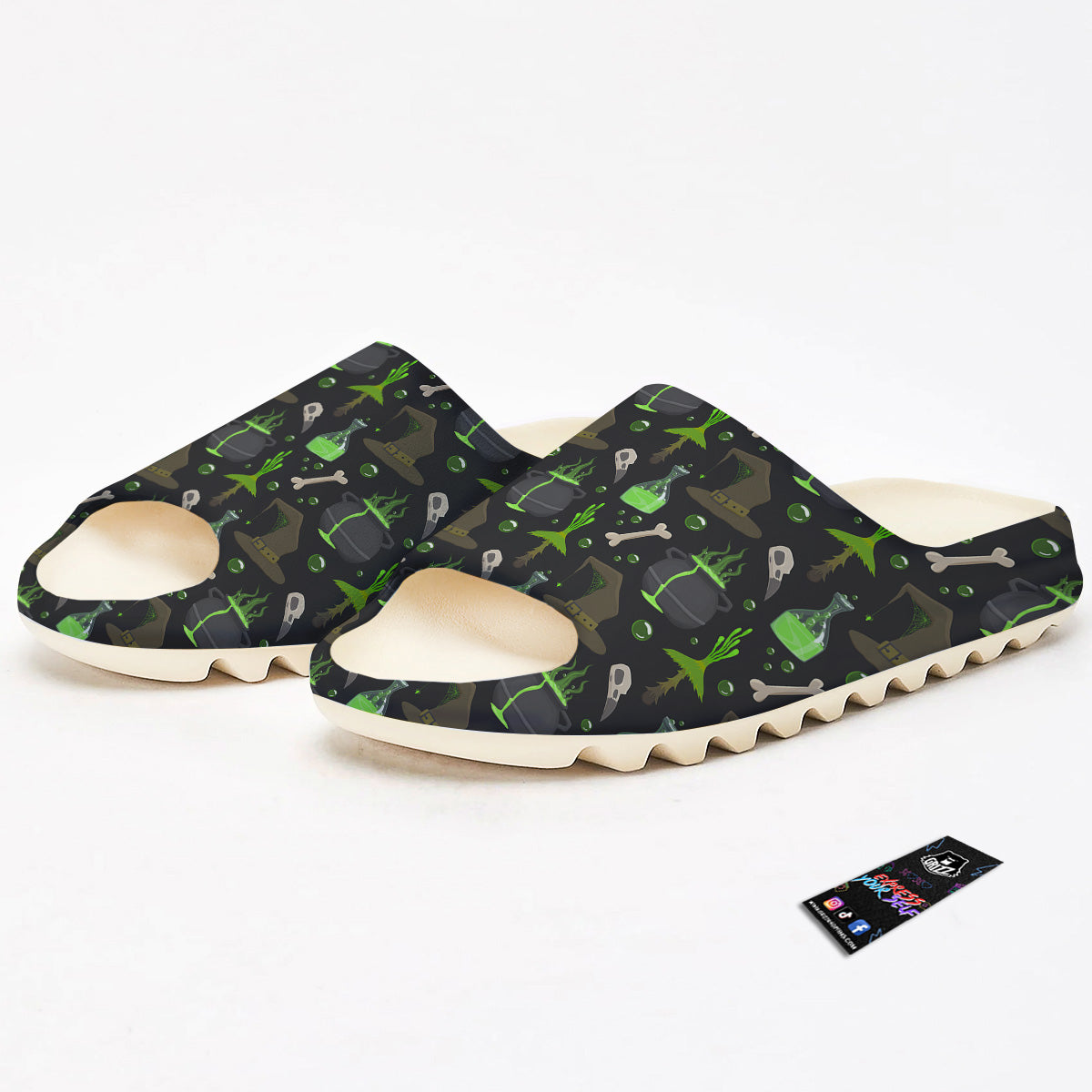Halloween Green Poison Witch Print Pattern Sandals