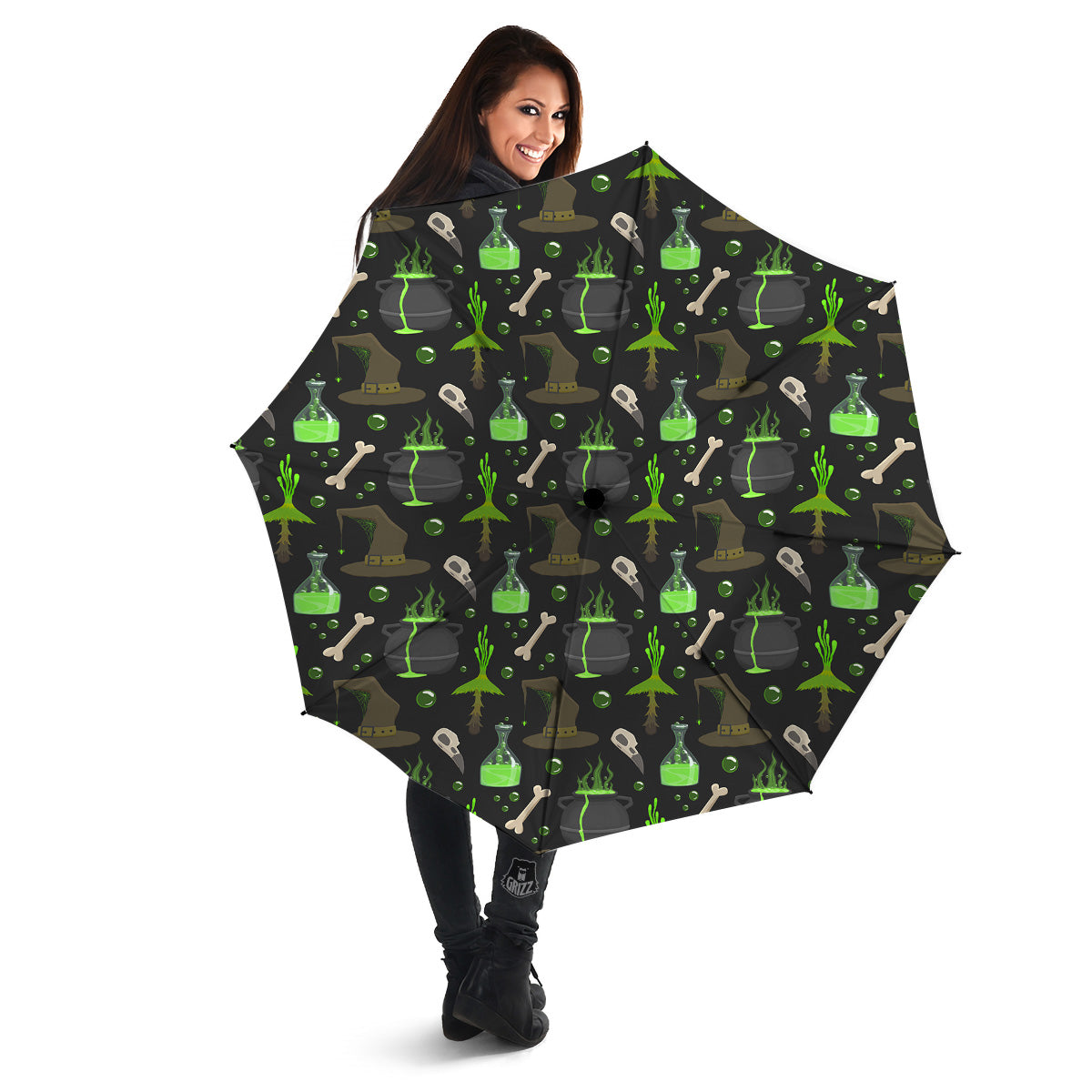 Halloween Green Poison Witch Print Pattern Umbrella