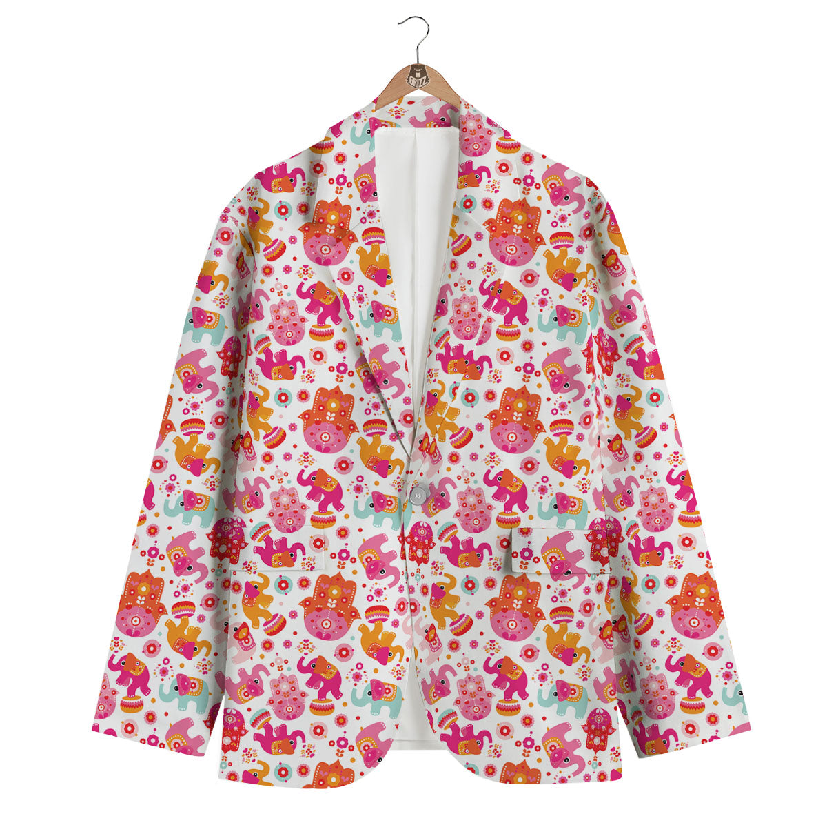 Hamsa And Girly Elephant Print Pattern Men's Blazer