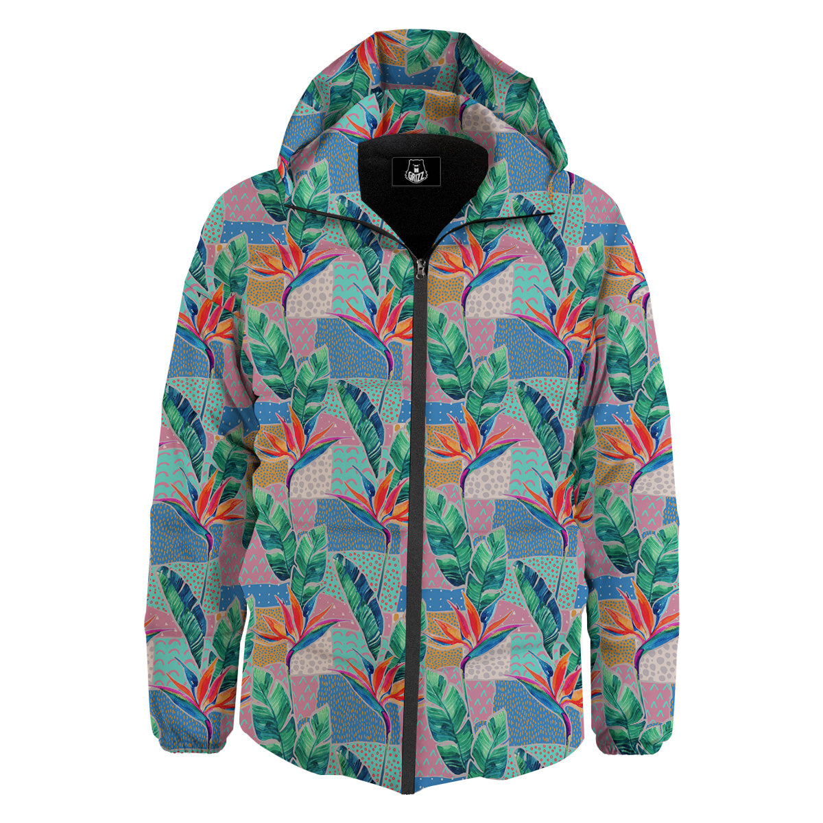 Hand Drawn Watercolor Tropical Print Pattern Down Jacket