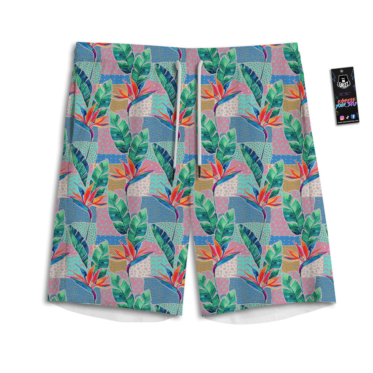 Hand Drawn Watercolor Tropical Print Pattern Men's Athletic Shorts