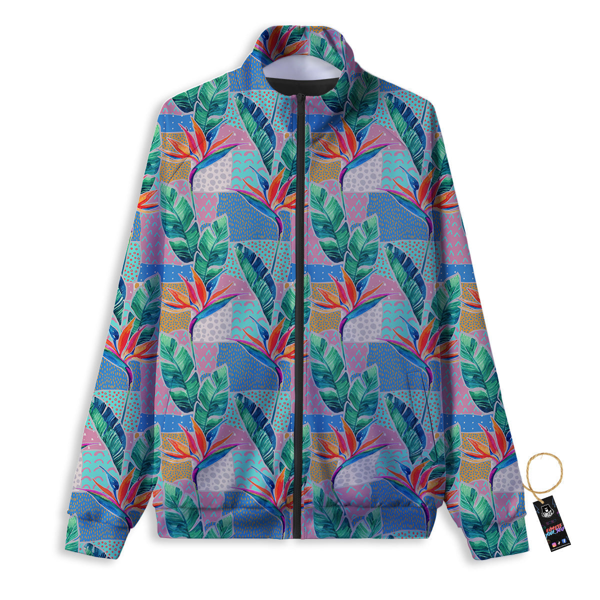 Hand Drawn Watercolor Tropical Print Pattern Track Jacket