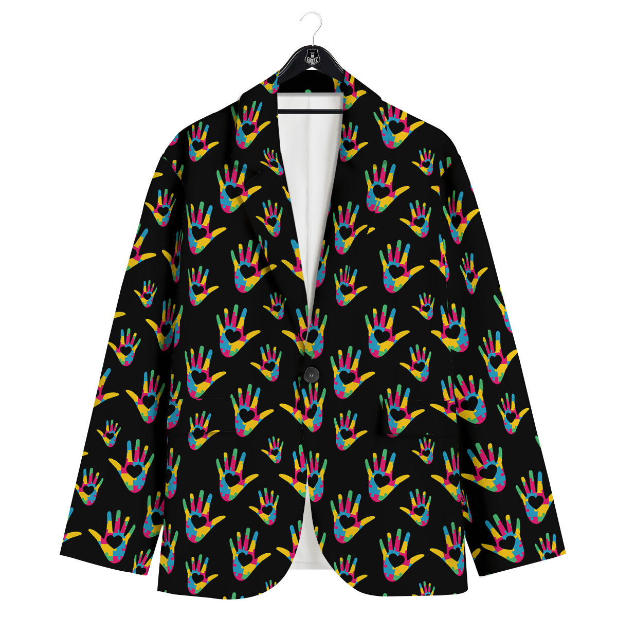 Hand Shaped Autism Day Print Pattern Men's Sport Coat