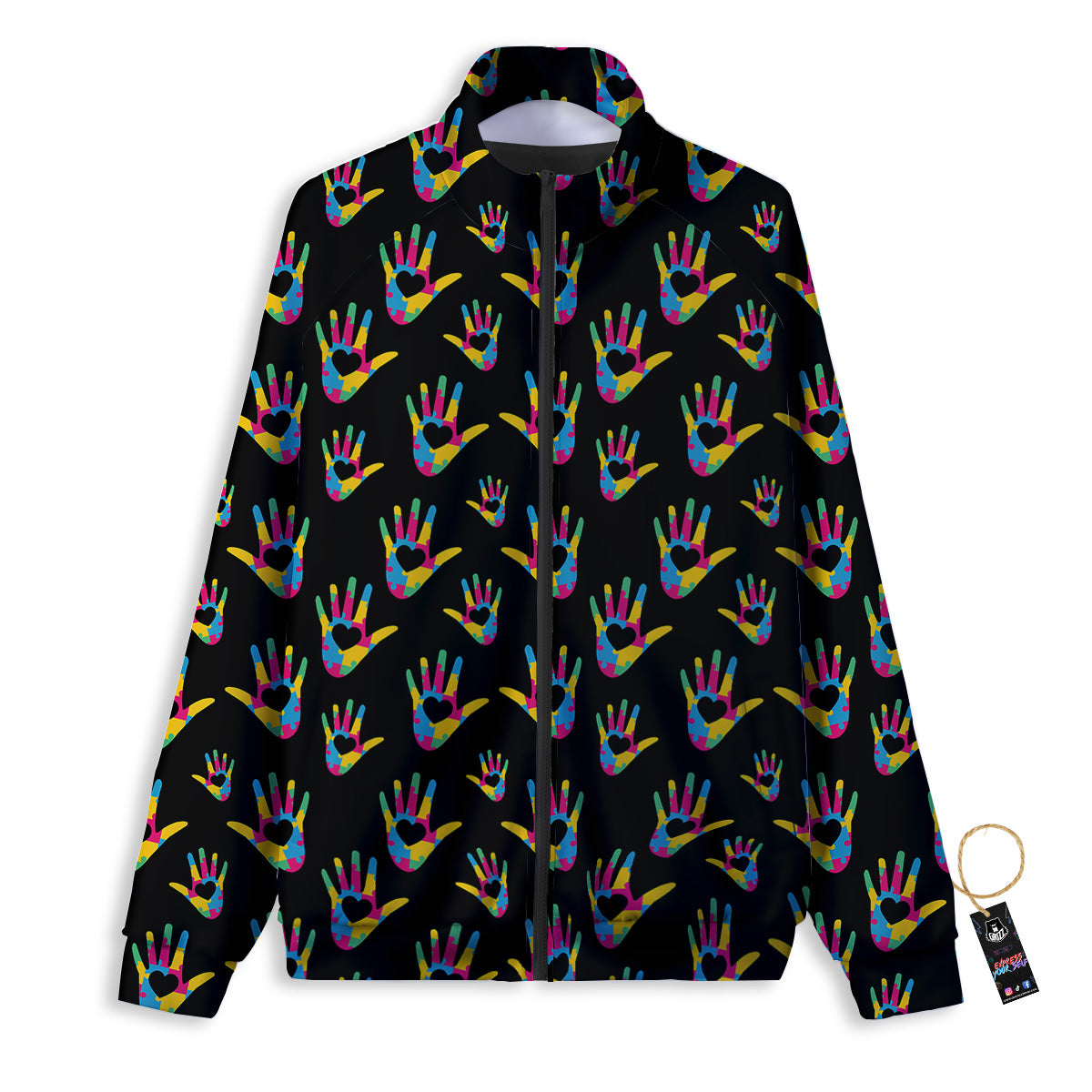 Hand Shaped Autism Day Print Pattern Track Jacket