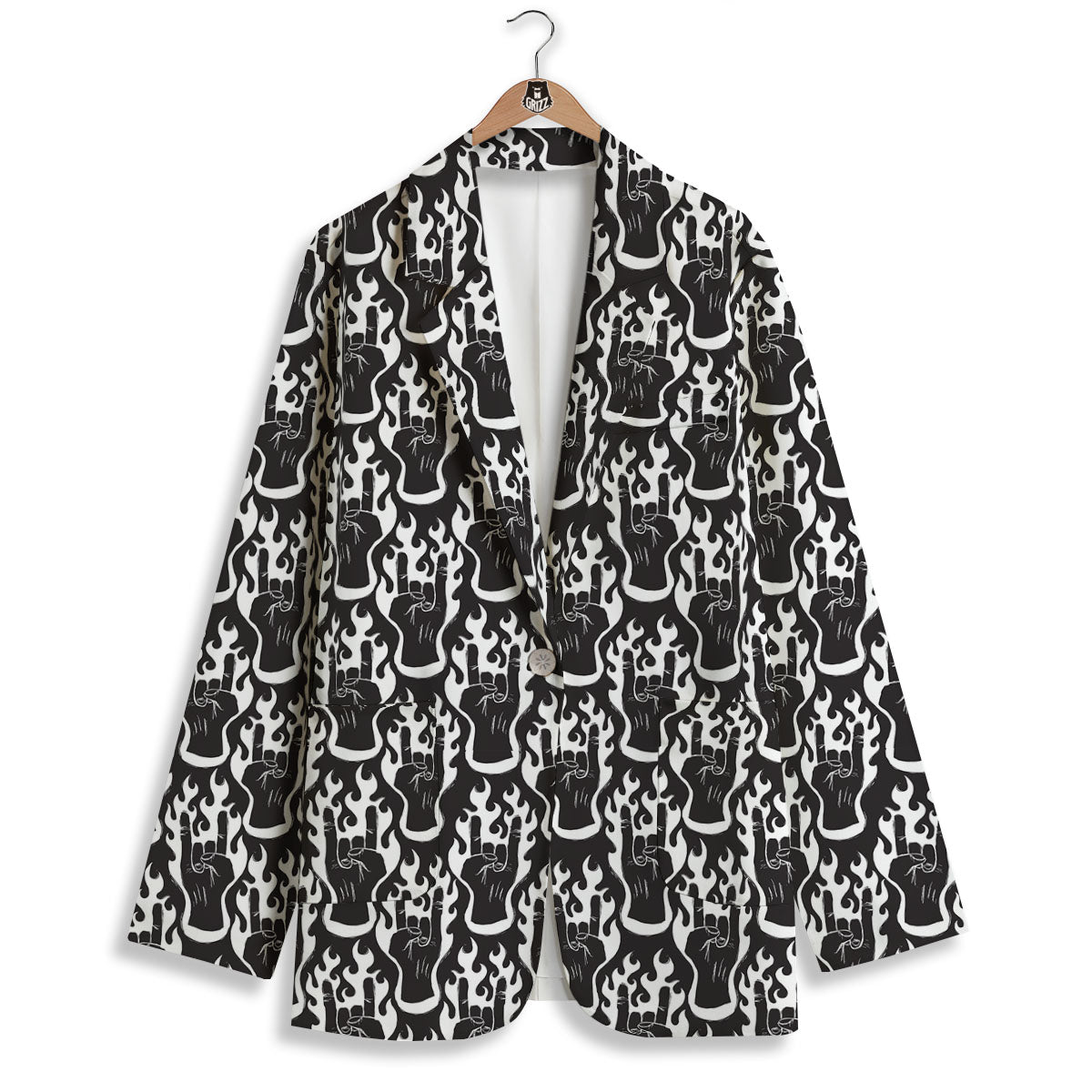 Hand Sign Rock And Roll Print Pattern Women's Blazer