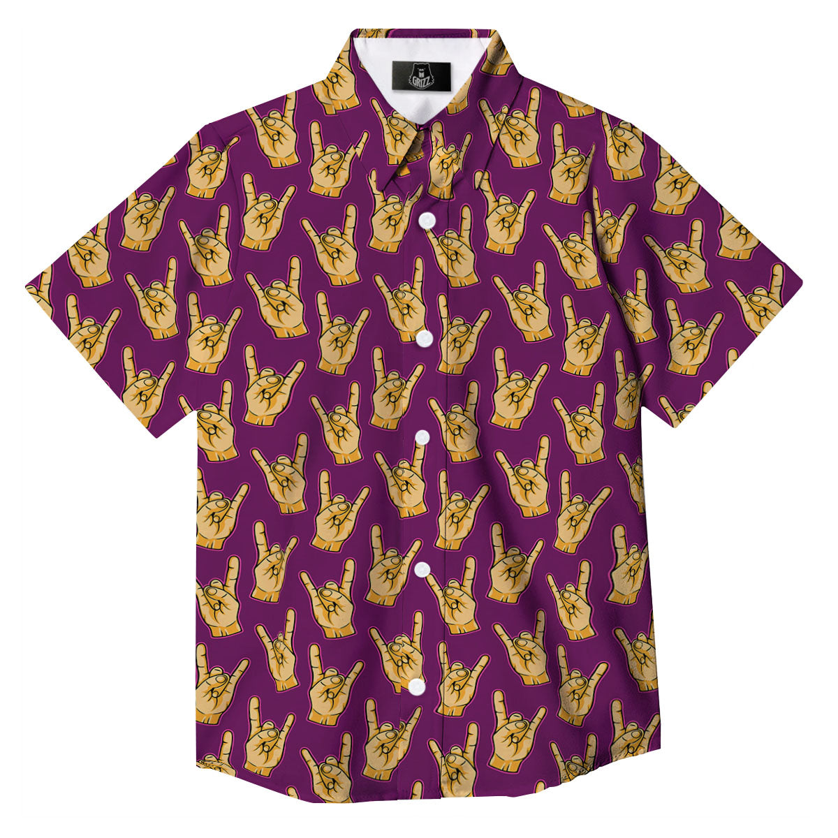 Hand Symbol Rock And Roll Print Pattern Button Up Shirt