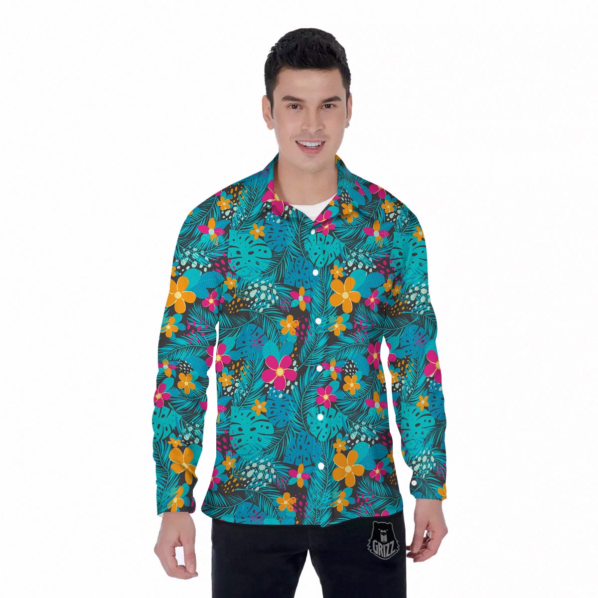 Hawaiian Exotic Tropical Print Pattern Men's Long Sleeve Shirts