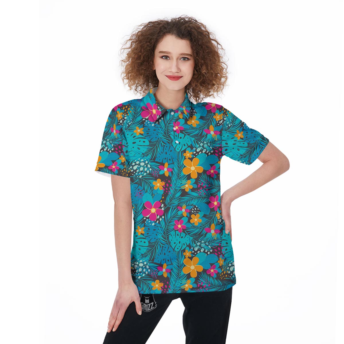 Hawaiian Exotic Tropical Print Pattern Women's Golf Shirts