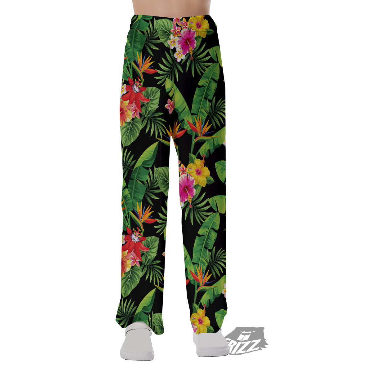 Hawaiian Flower And Tropical Leaf Print Pattern Pajama Pants
