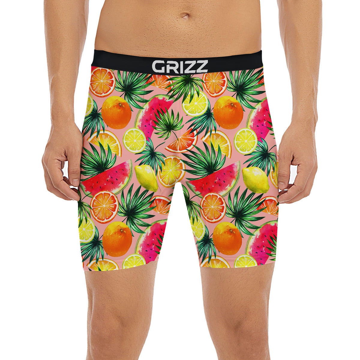 Hawaiian Fruits And Palm Tropical Print Pattern Boxer Briefs