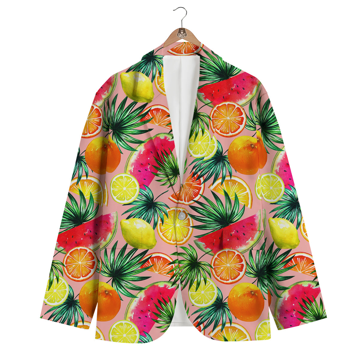 Hawaiian Fruits And Palm Tropical Print Pattern Men's Blazer