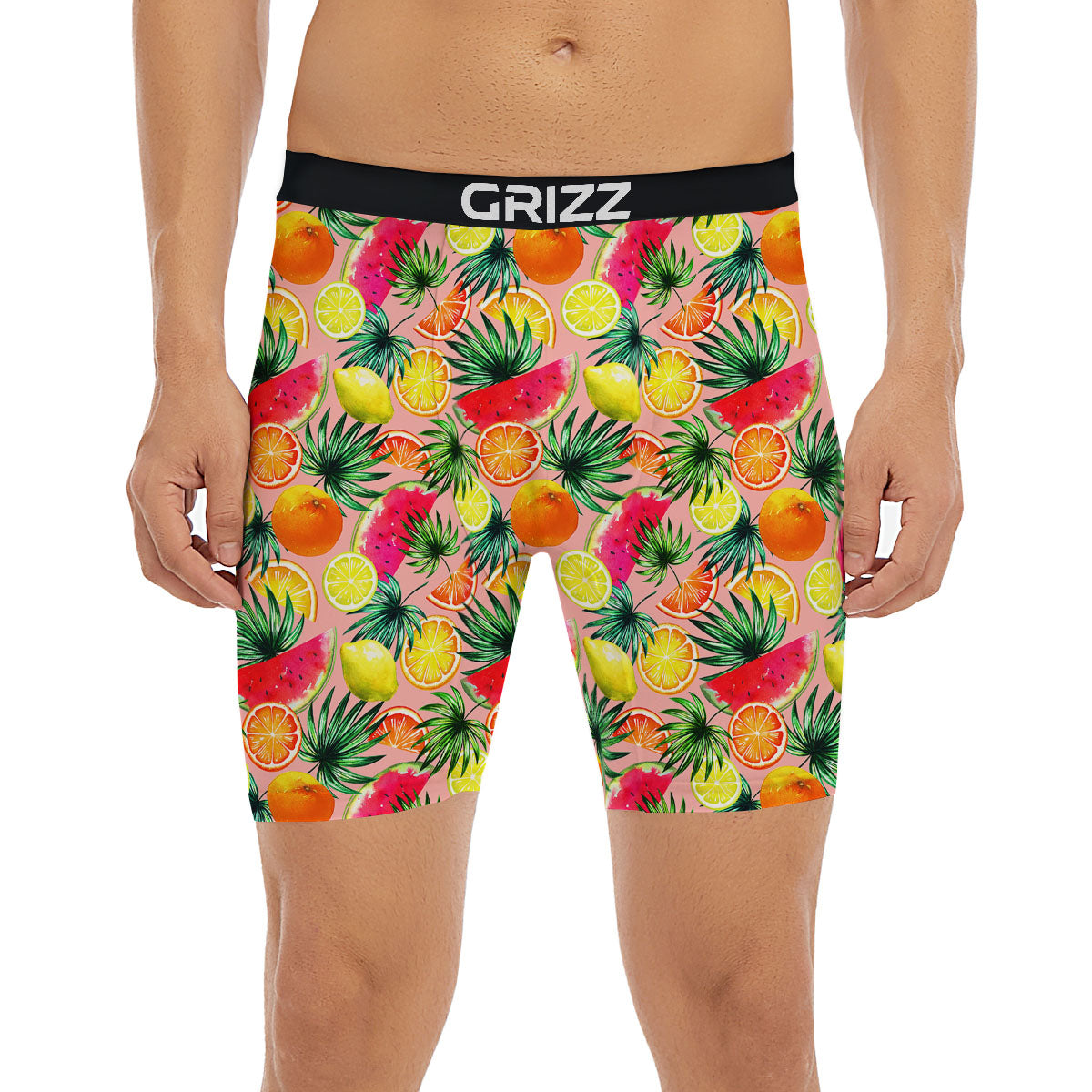 Hawaiian Fruits Pink Print Pattern Boxer Briefs