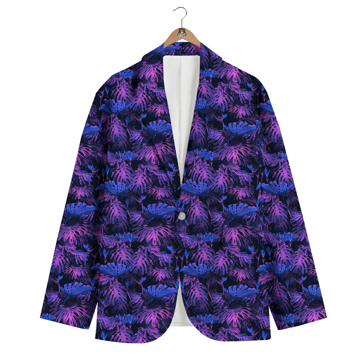 Hawaiian Tropical Dark Purple Print Pattern Men's Blazer