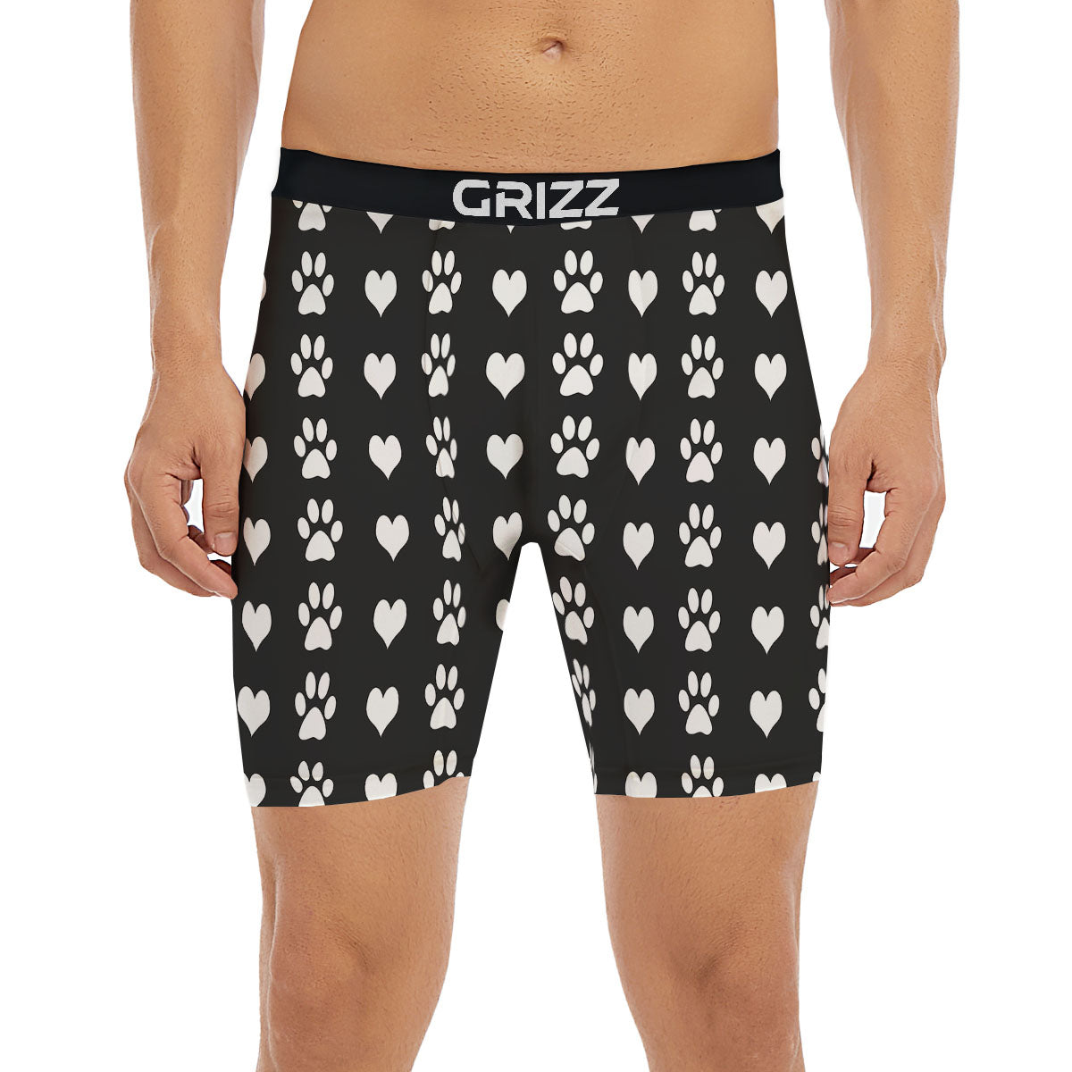 Heart And Black Paw Print Pattern Boxer Briefs