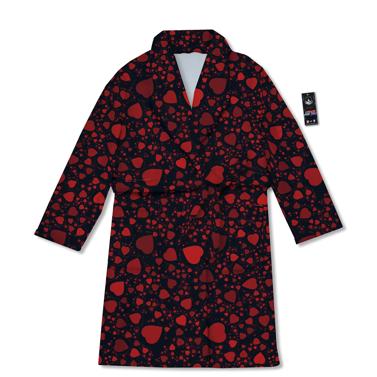 Heart Black And Red Print Pattern Bathrobe