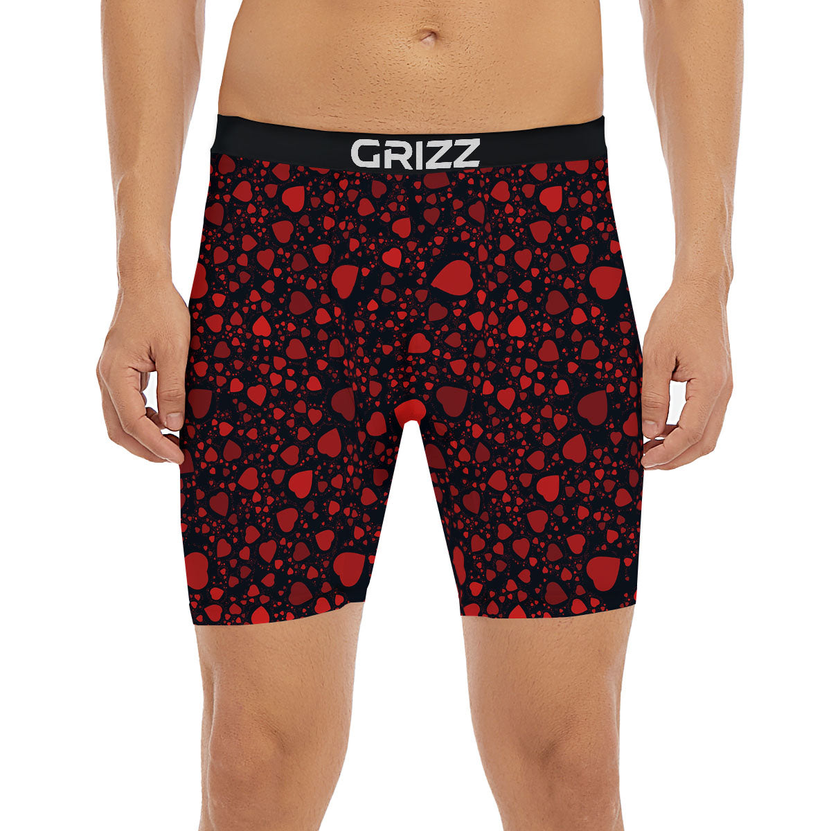 Heart Black And Red Print Pattern Boxer Briefs