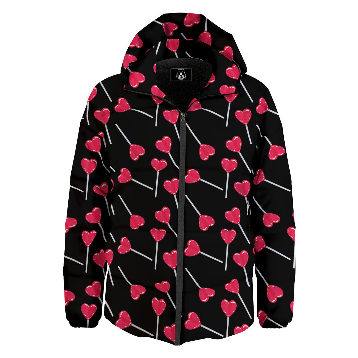 Heart Pink Lollipop Print Pattern Down Jacket