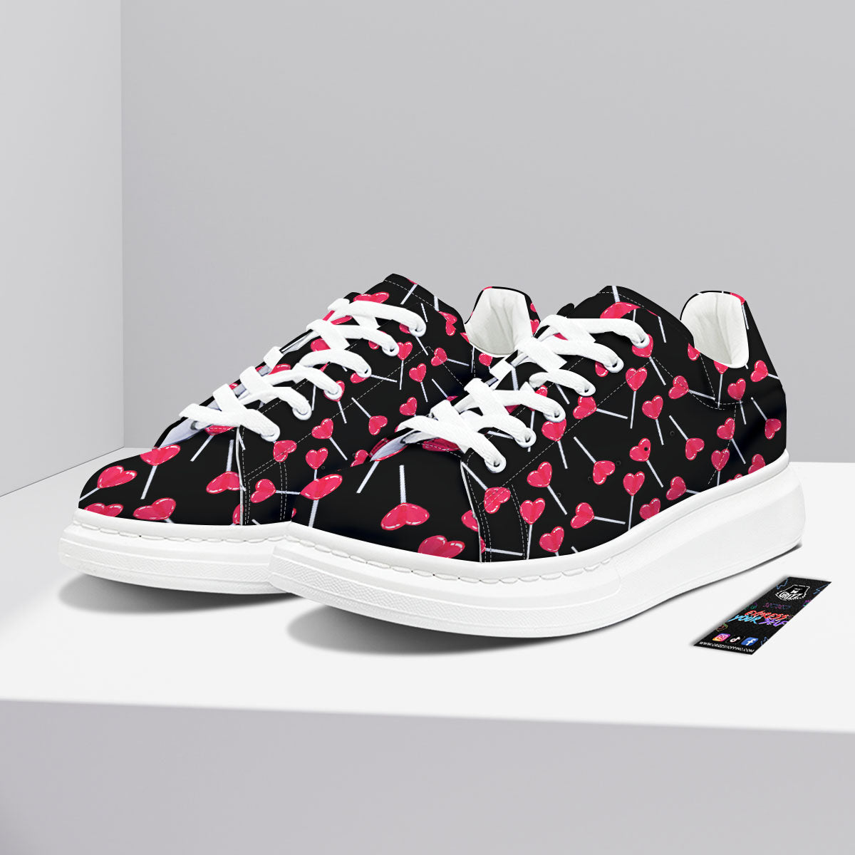 Heart Pink Lollipop Print Pattern Platform Shoes