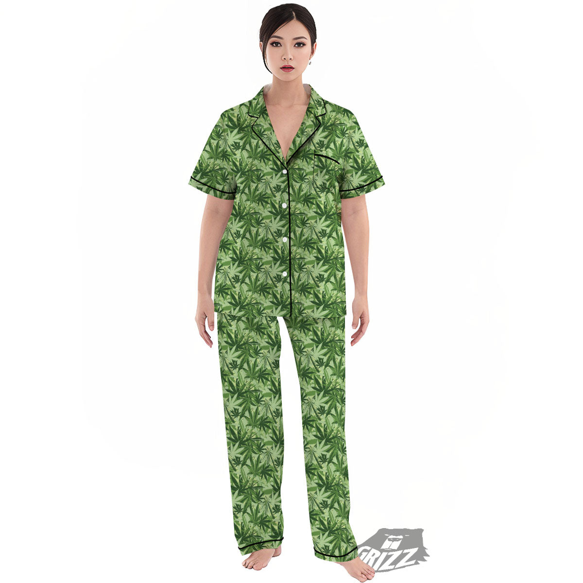 Hemp Leaf Print Pattern Women's Pajamas Set
