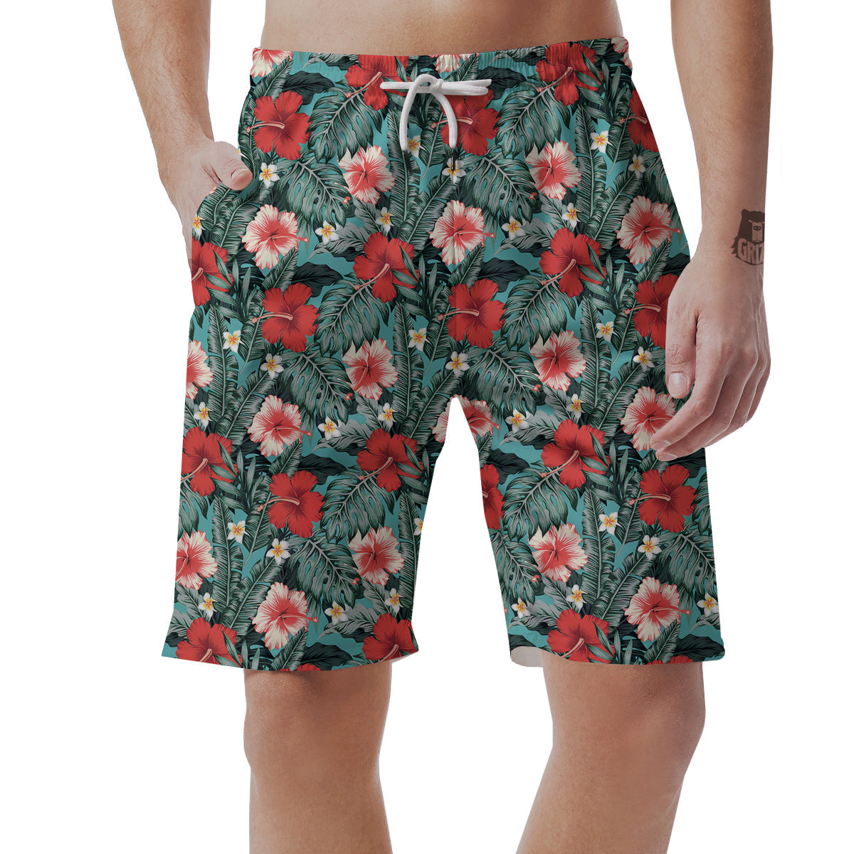 Hibiscus Flowers Tropical Print Pattern Men's Shorts