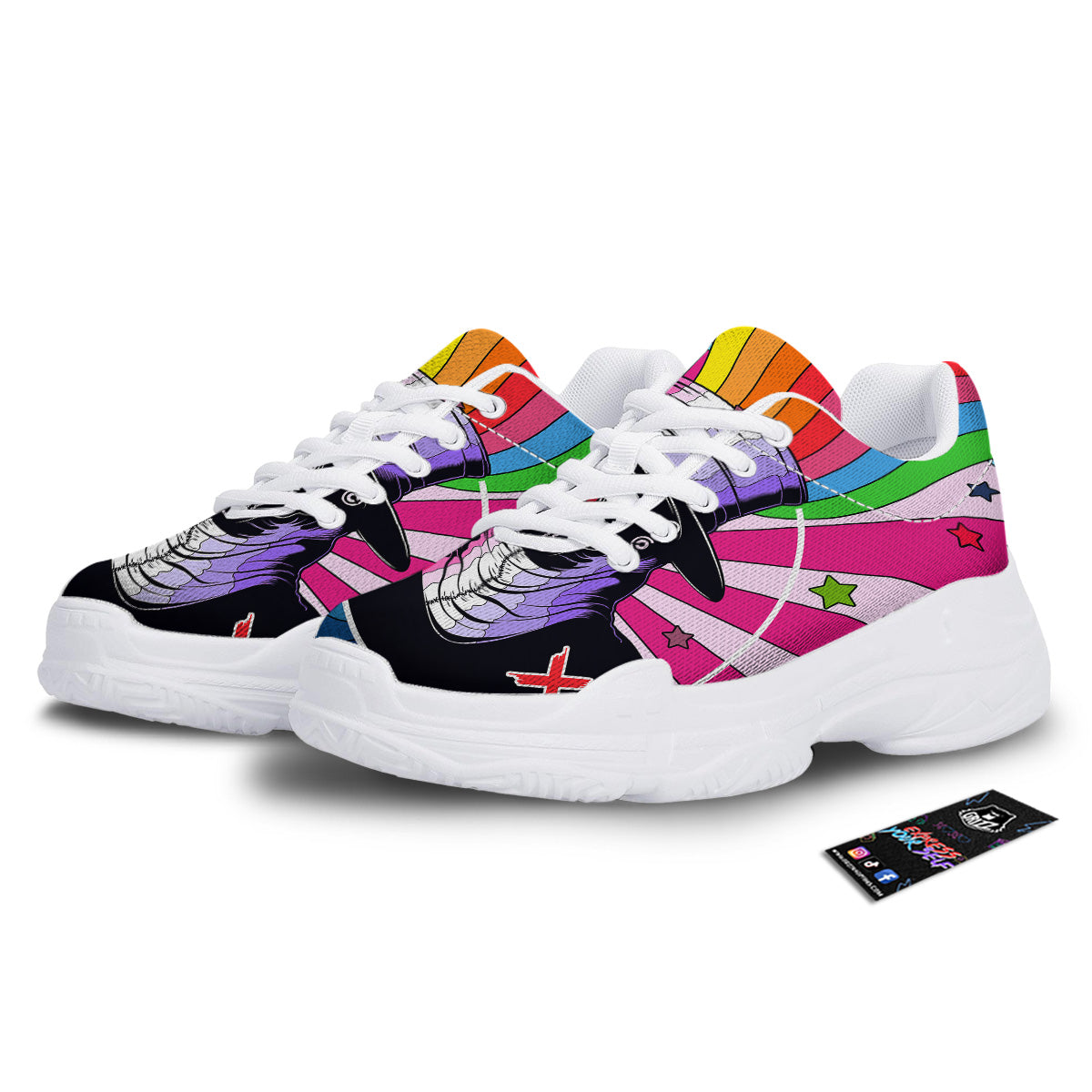 Hippie Plague Doctor Colorful Print White Chunky Shoes