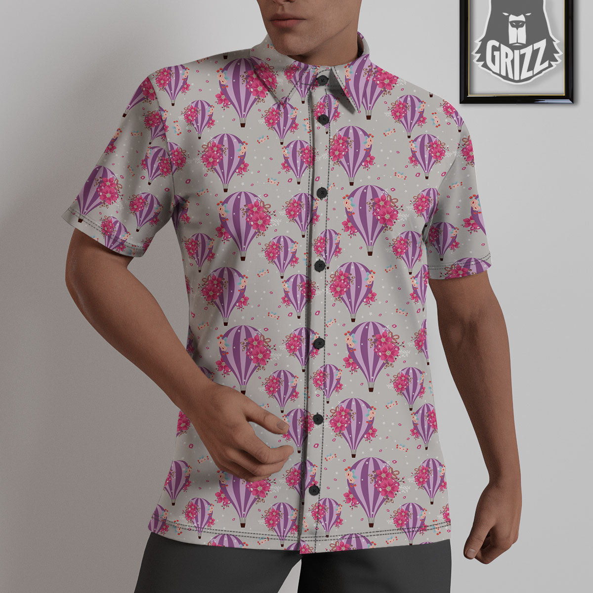 Hot Air Balloon Floral Print Pattern Untucked Shirts