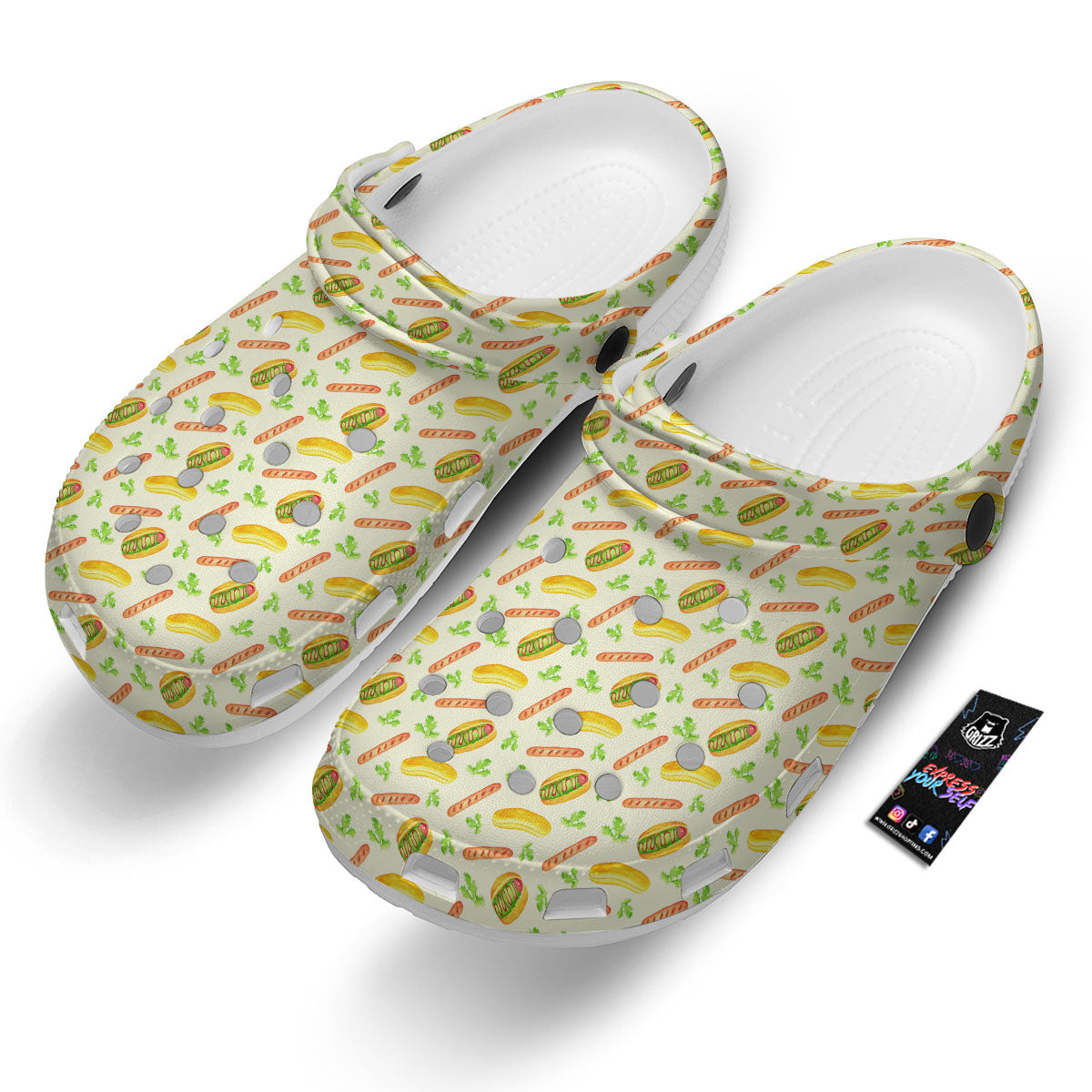 Hot Dog Drawing Print Pattern Clog