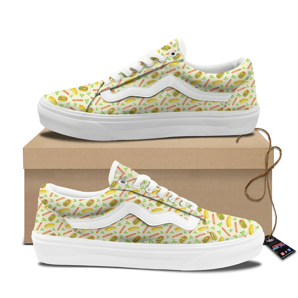 Hot Dog Drawing Print Pattern Skate Shoes
