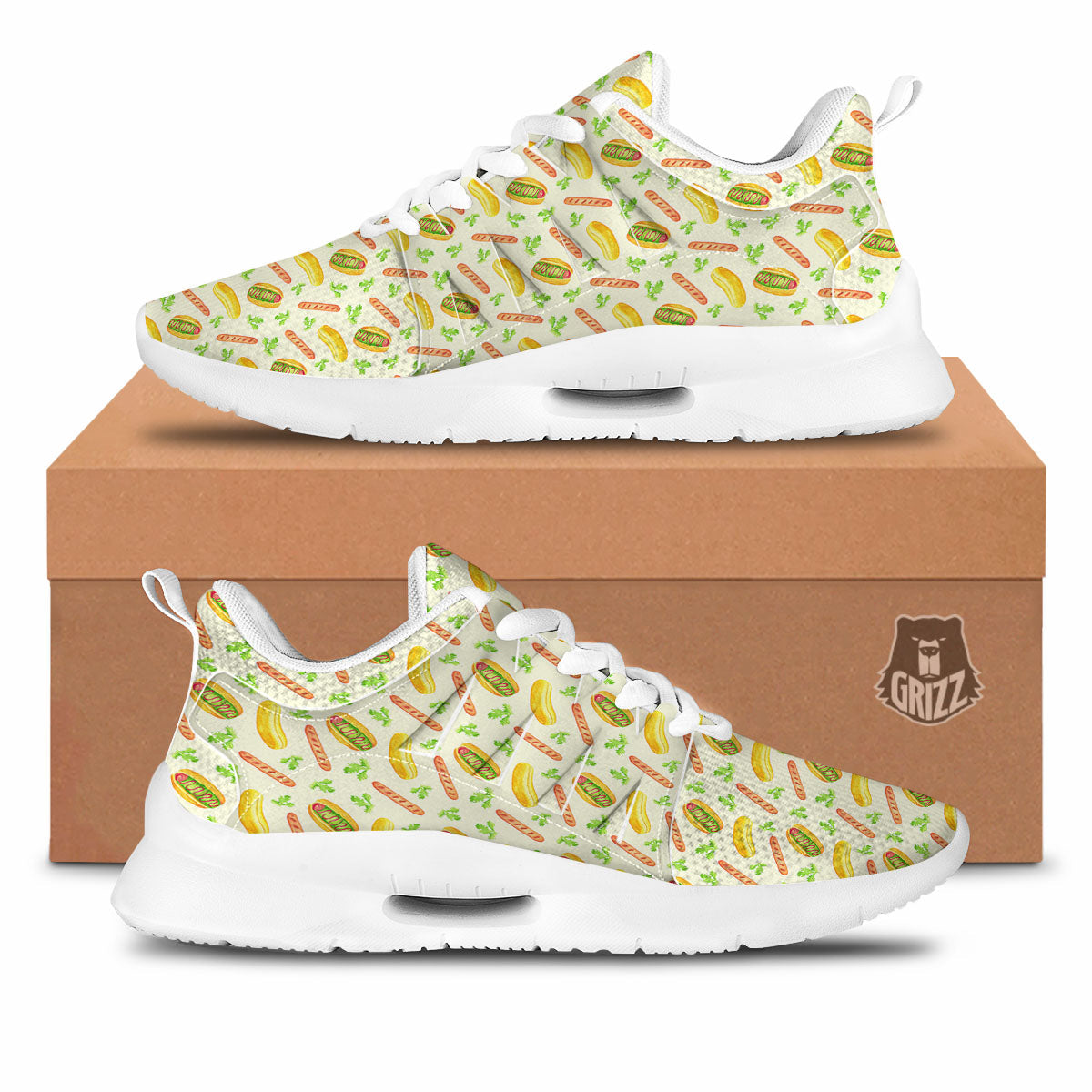 Hot Dog Drawing Print Pattern Tennis Shoes