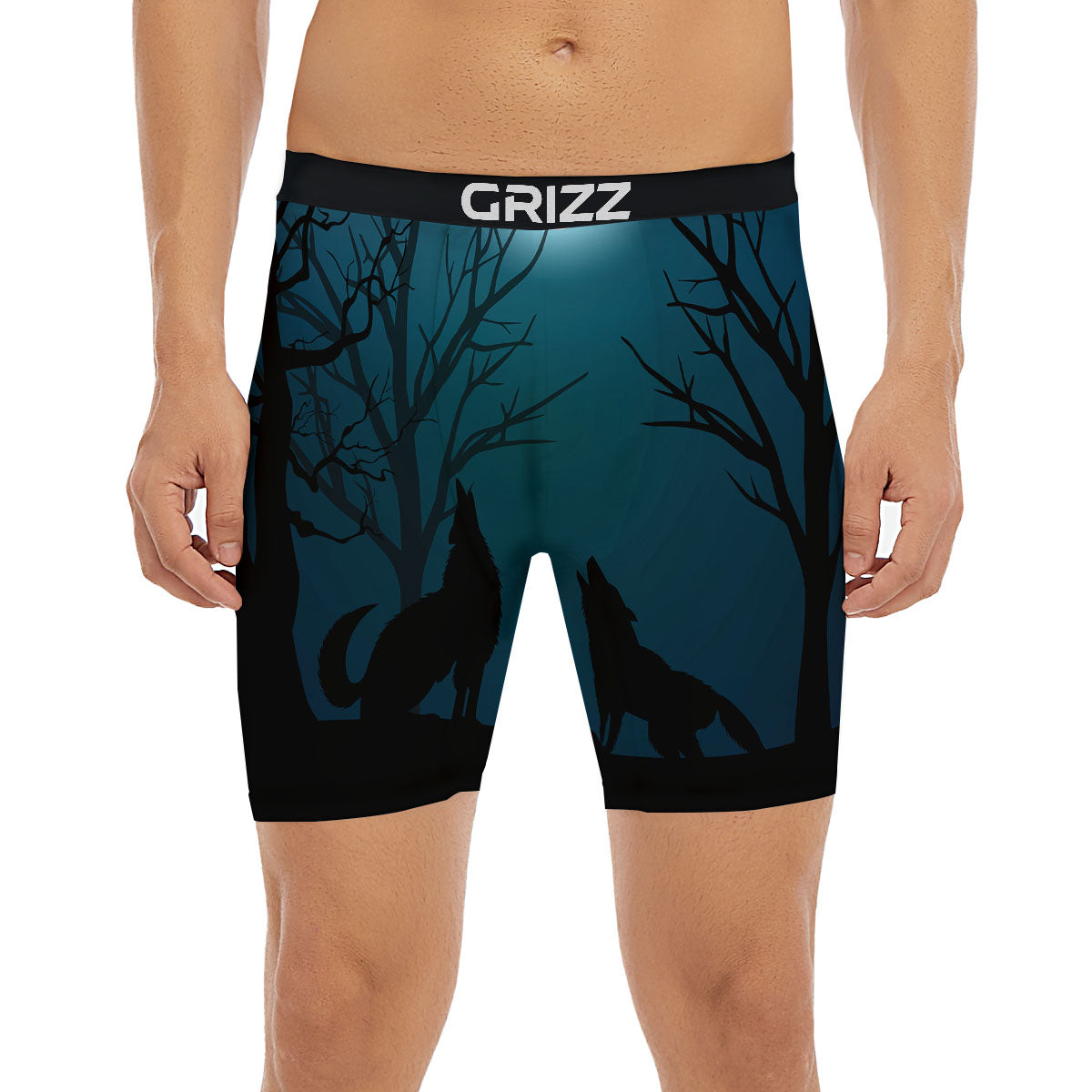Howling Wolf At The Full Moon Print Boxer Briefs