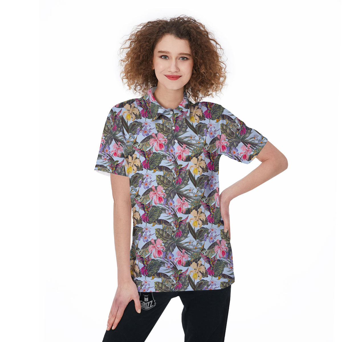 Hummingbird Tropical Print Pattern Women's Golf Shirts