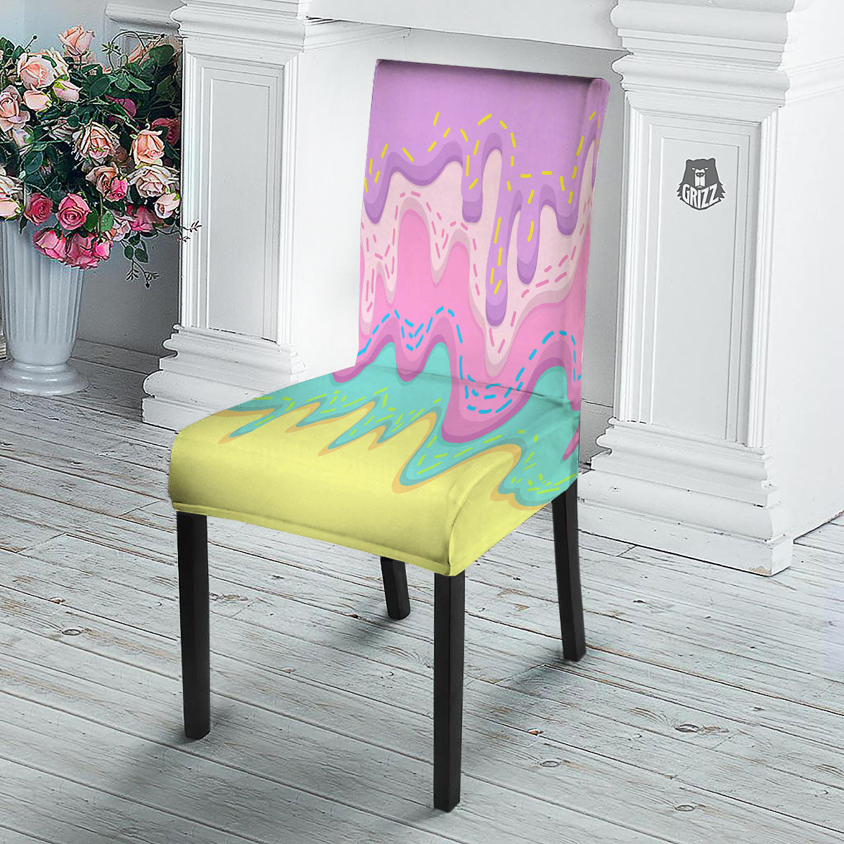 Ice Cream Dripping Pastel Print Dining Chair Slipcover