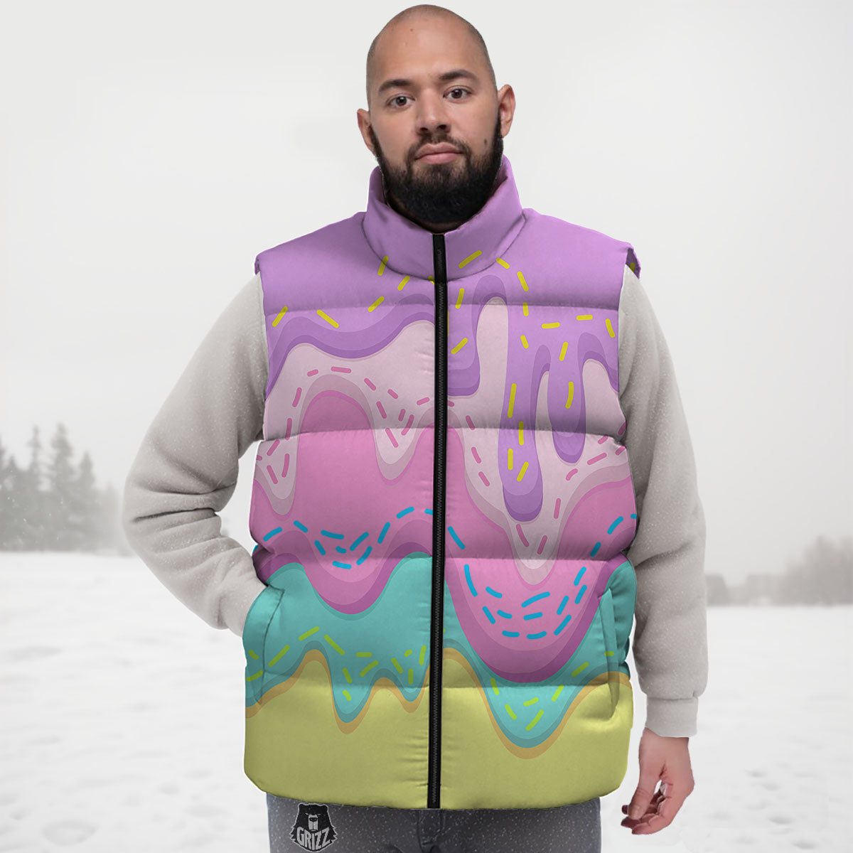 Ice Cream Dripping Pastel Print Down Vest