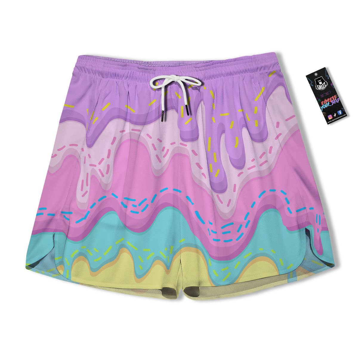 Ice Cream Dripping Pastel Print Men's Running Shorts
