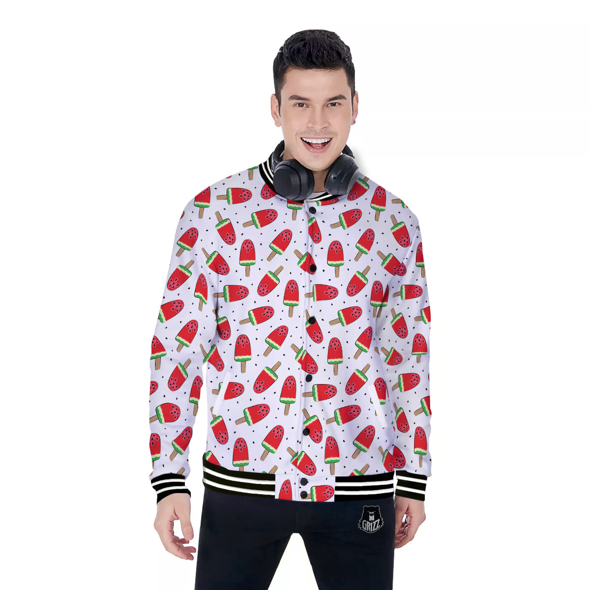 Ice Cream Watermelon Print Pattern Baseball Jacket