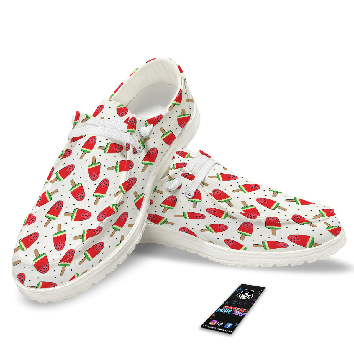 Ice Cream Watermelon Print Pattern White Loafers