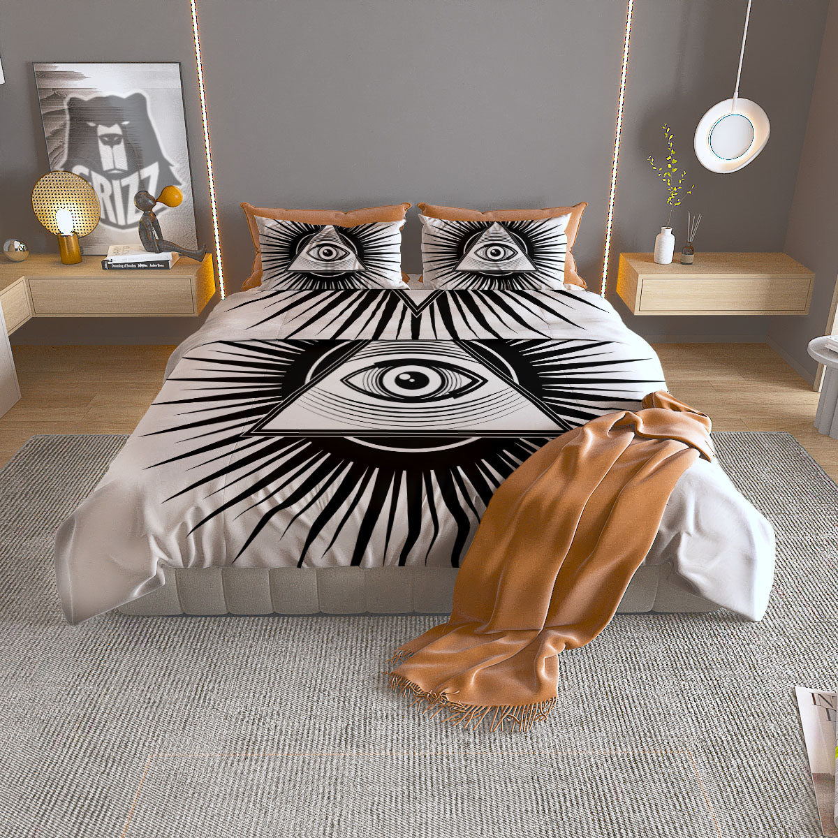 Illuminati White And Black Print Duvet Cover Bedding Set