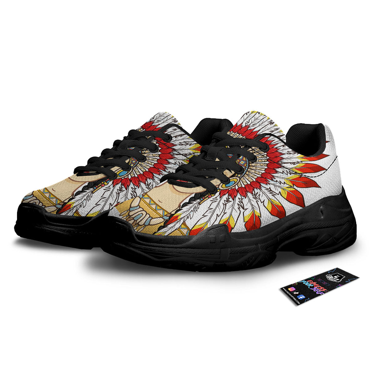 Indian Girl Native American Print Black Chunky Shoes