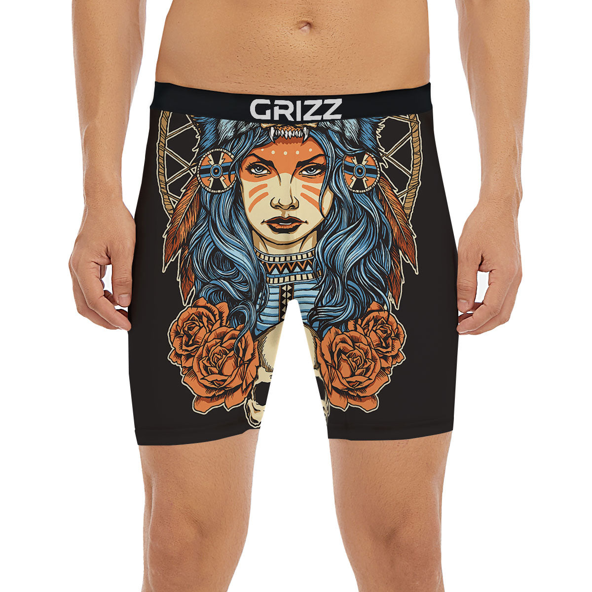 Indian Girl Native Portrait Print Boxer Briefs