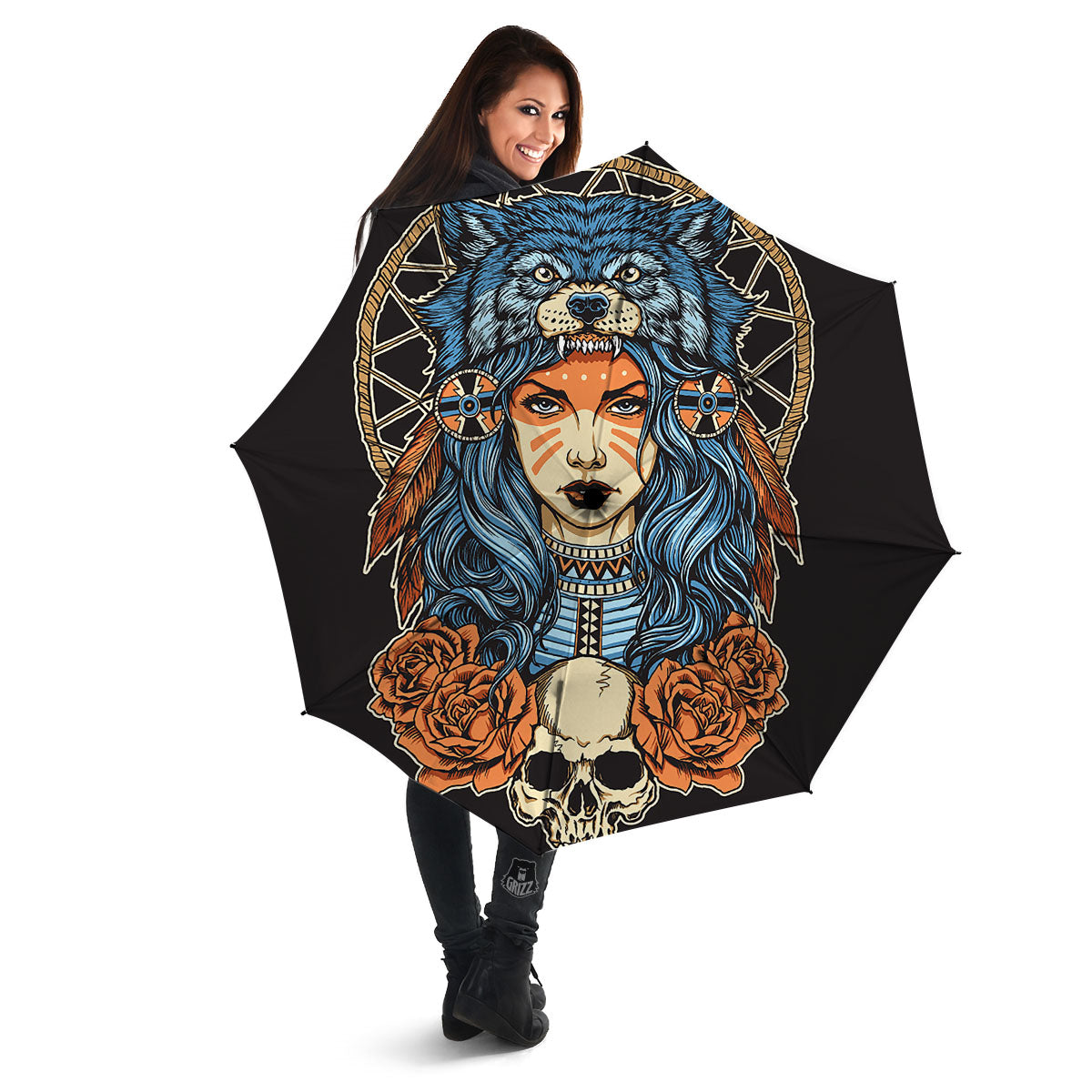 Indian Girl Native Portrait Print Umbrella