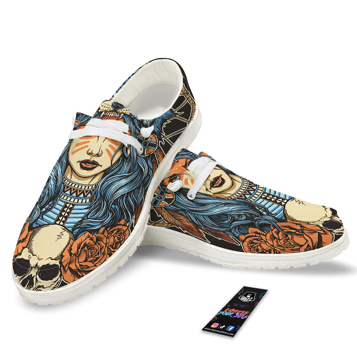 Indian Girl Native Portrait Print White Loafers