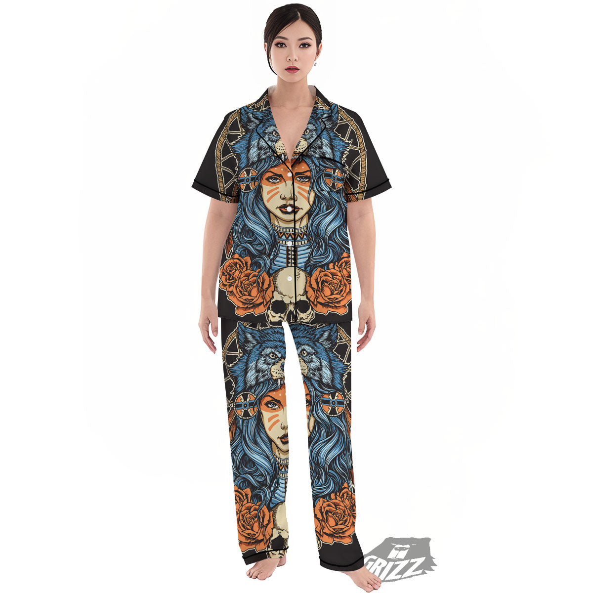 Indian Girl Native Portrait Print Women's Pajamas Set