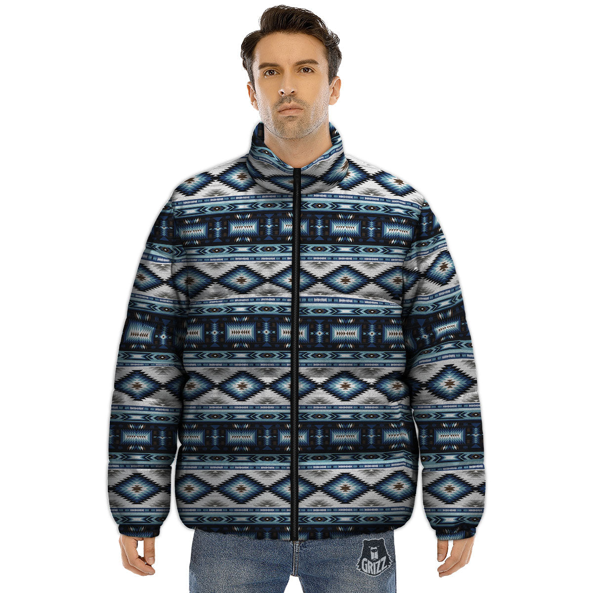 Indian Native American Print Pattern Puffer Jacket
