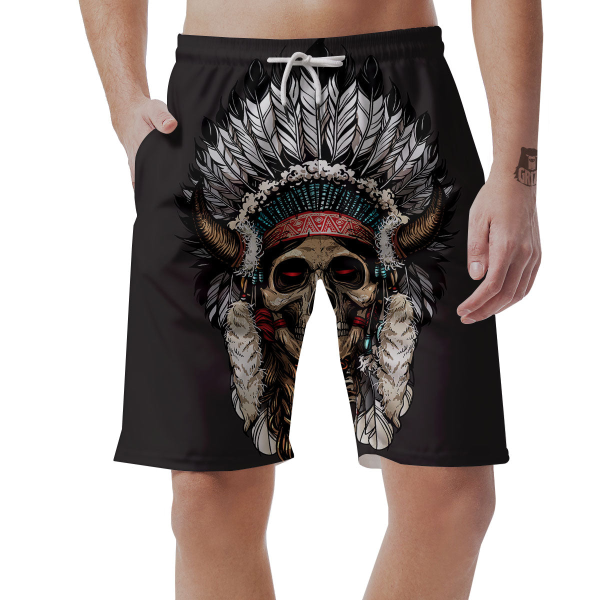 Indian Skull Native American Print Men's Shorts