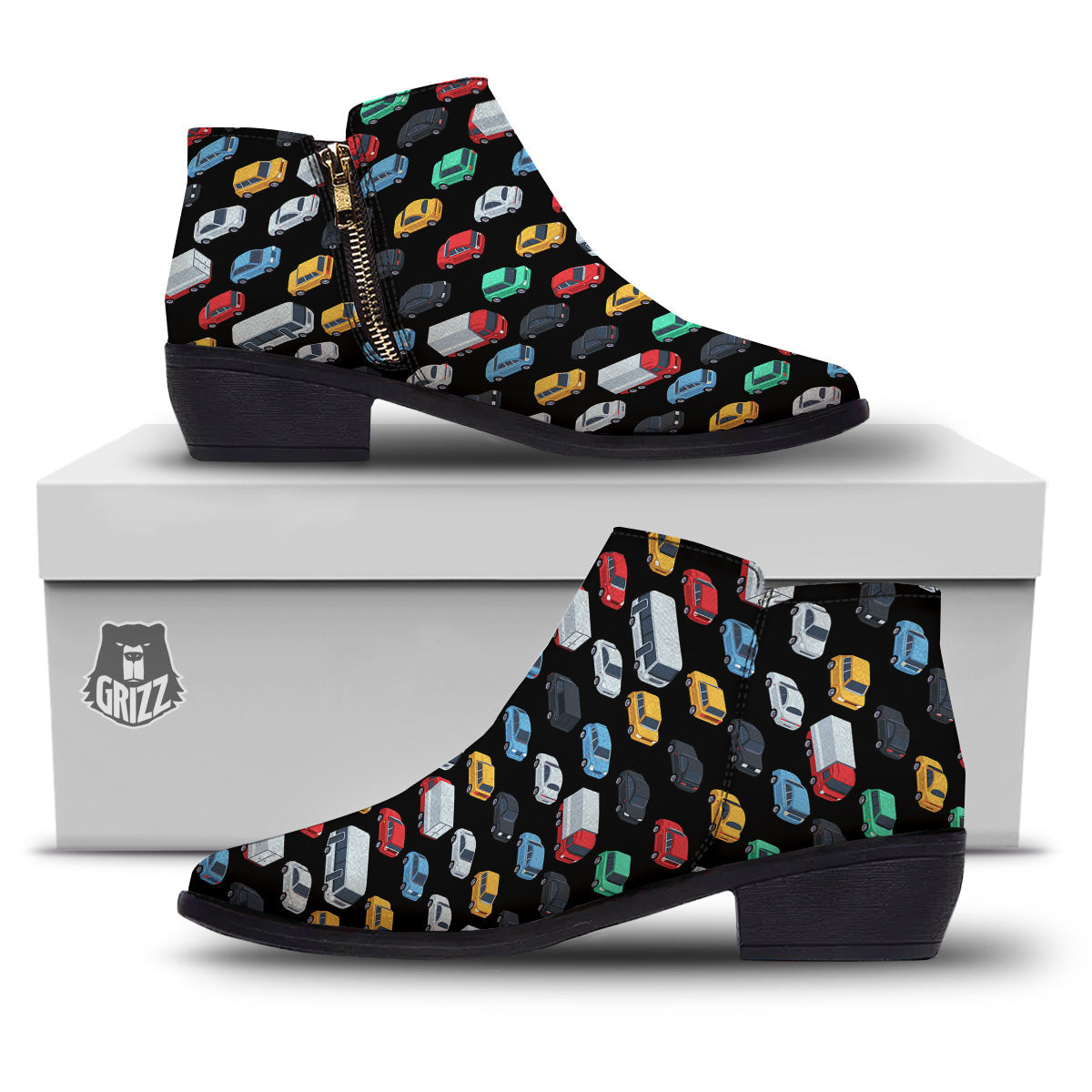 Isometric Cars Colorful Print Pattern Ankle Boots