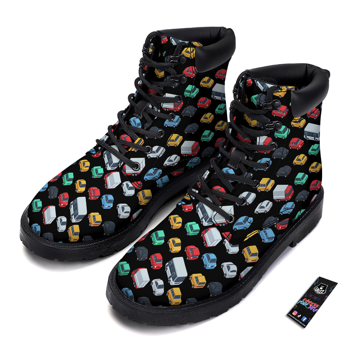 Isometric Cars Colorful Print Pattern Boots