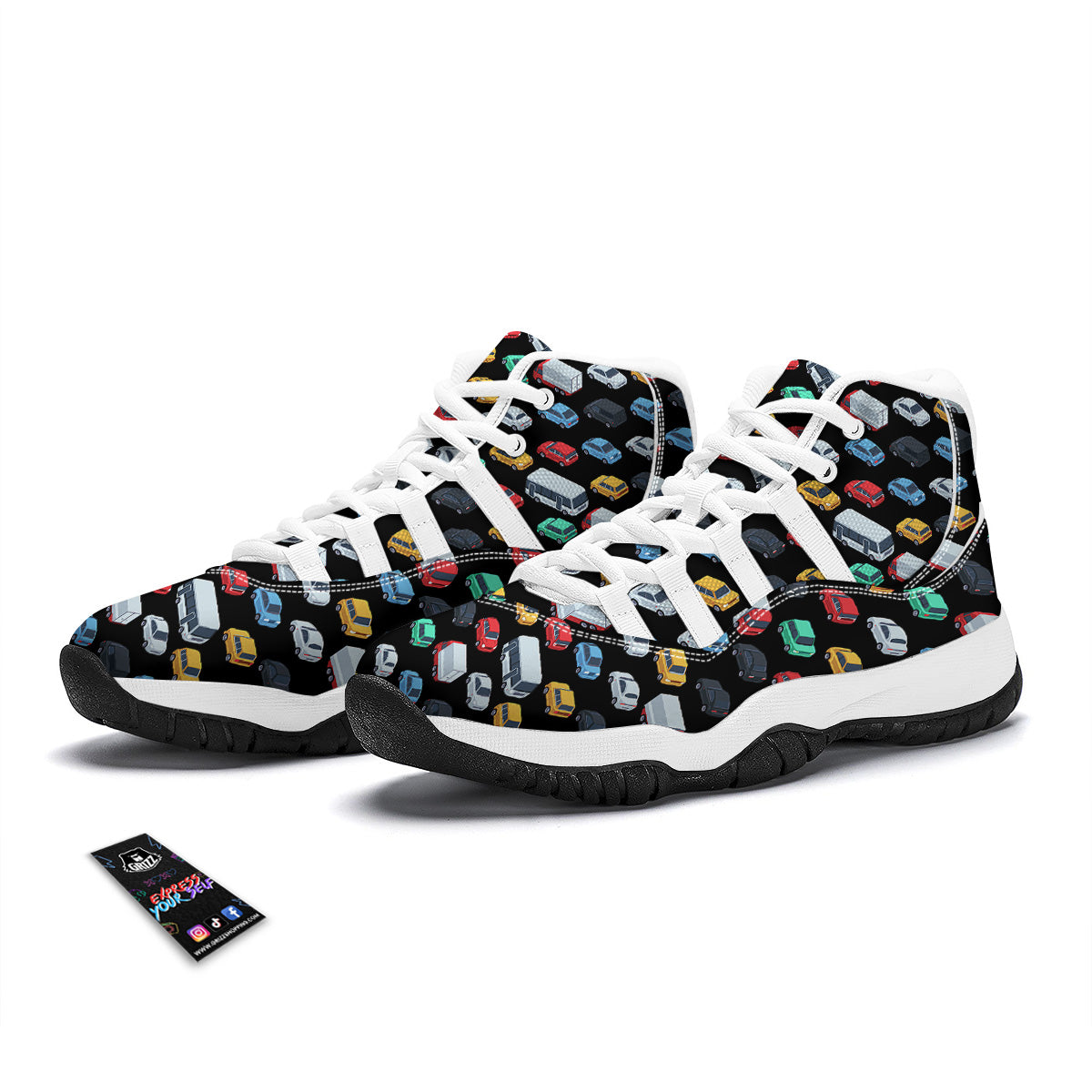 Isometric Cars Colorful Print Pattern White Bball Shoes