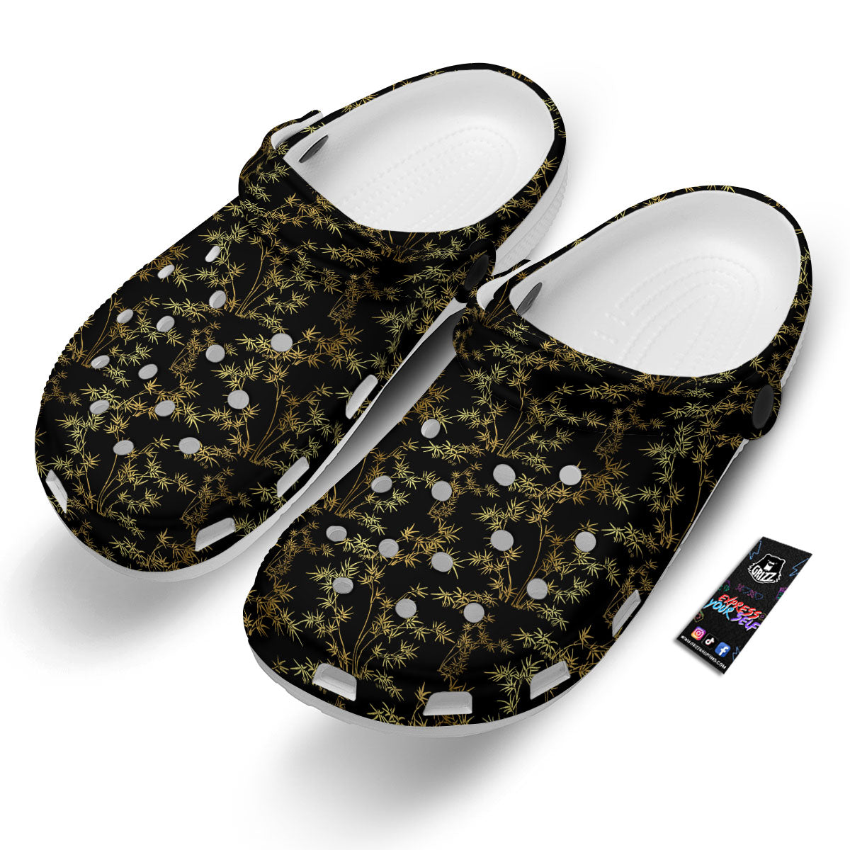 Japanese Bamboo Black And Gold Print Pattern Clog