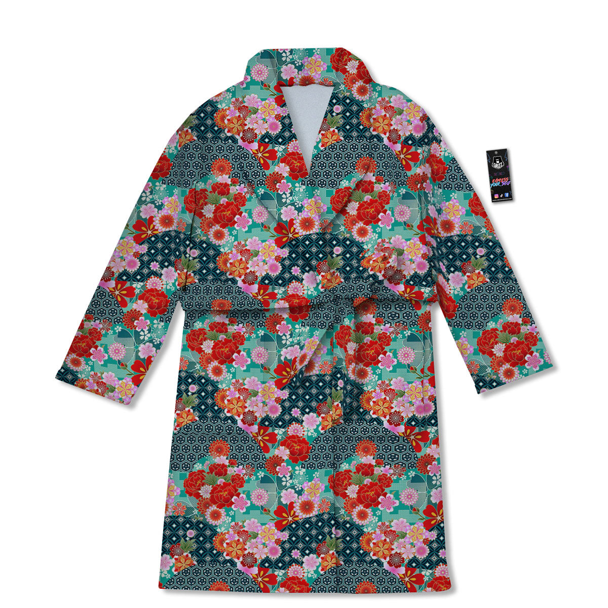 Japanese Flower Colorful Print Pattern Colorful Bathrobe