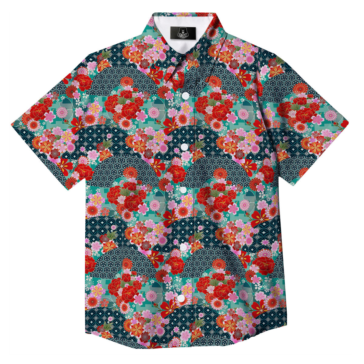 Japanese Flower Colorful Print Pattern Colorful Button Up Shirt ...